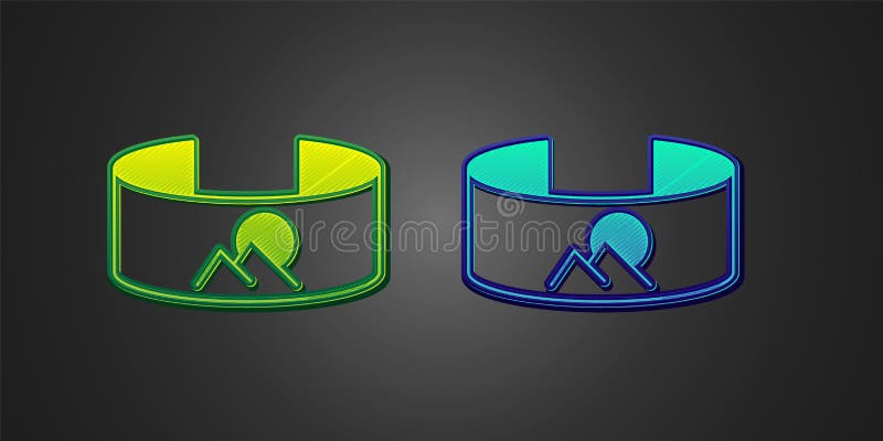 Green and Blue 360 Degree View Icon Isolated on Black Background ...