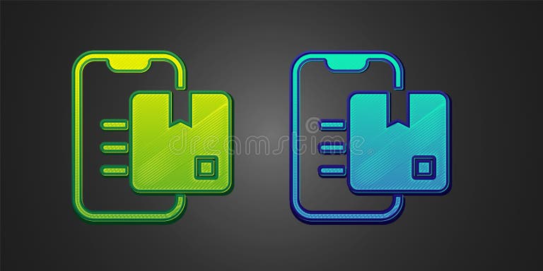 Green and Blue Document Tracking Marker System Icon Isolated on Black ...