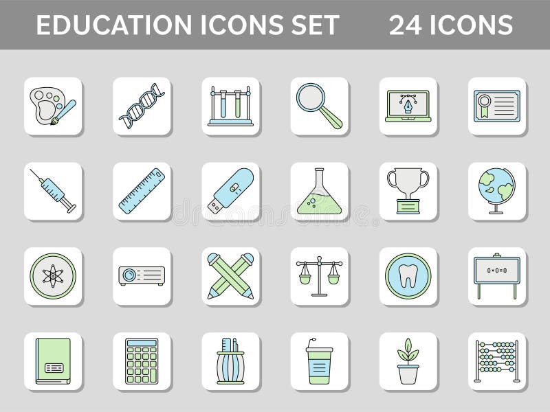 Green and Blue Education Icons in Flat Stock Illustration ...