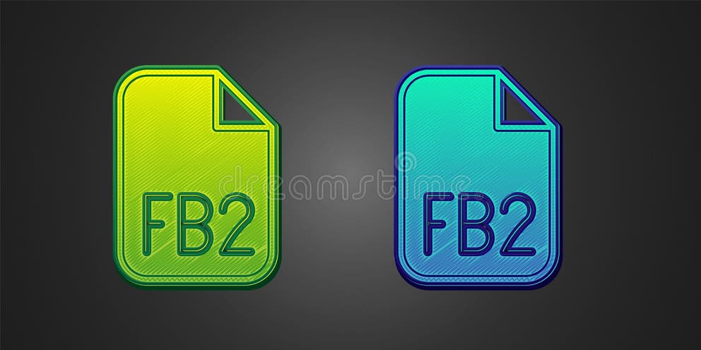 Green and Blue FB2 File Icon Isolated on Black Background. Vector Stock ...