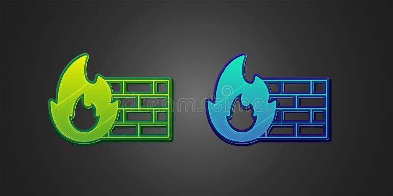 Green and Blue Firewall, Security Wall Icon Isolated on Black ...
