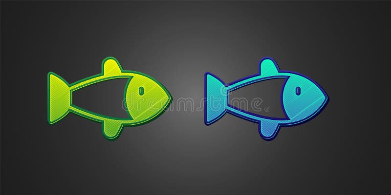 Green and Blue Fish Icon Isolated on Black Background. Vector Stock ...