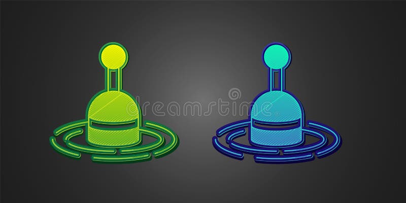 Green and Blue Fishing Float in Water Icon Isolated on Black Background ...