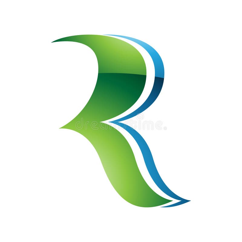 Green and Blue Glossy Wavy Shaped Letter R Icon Stock Vector ...