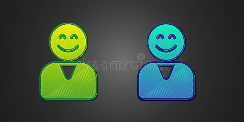 Green and Blue Happy Customer Icon Isolated on Black Background. Vector ...
