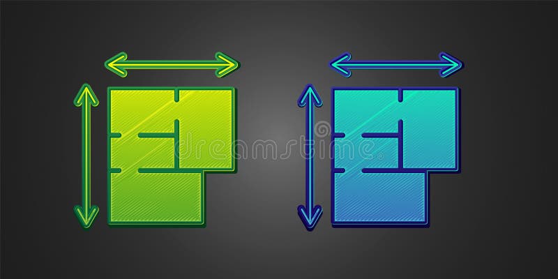 Green and Blue House Plan Icon Isolated on Black Background. Vector ...