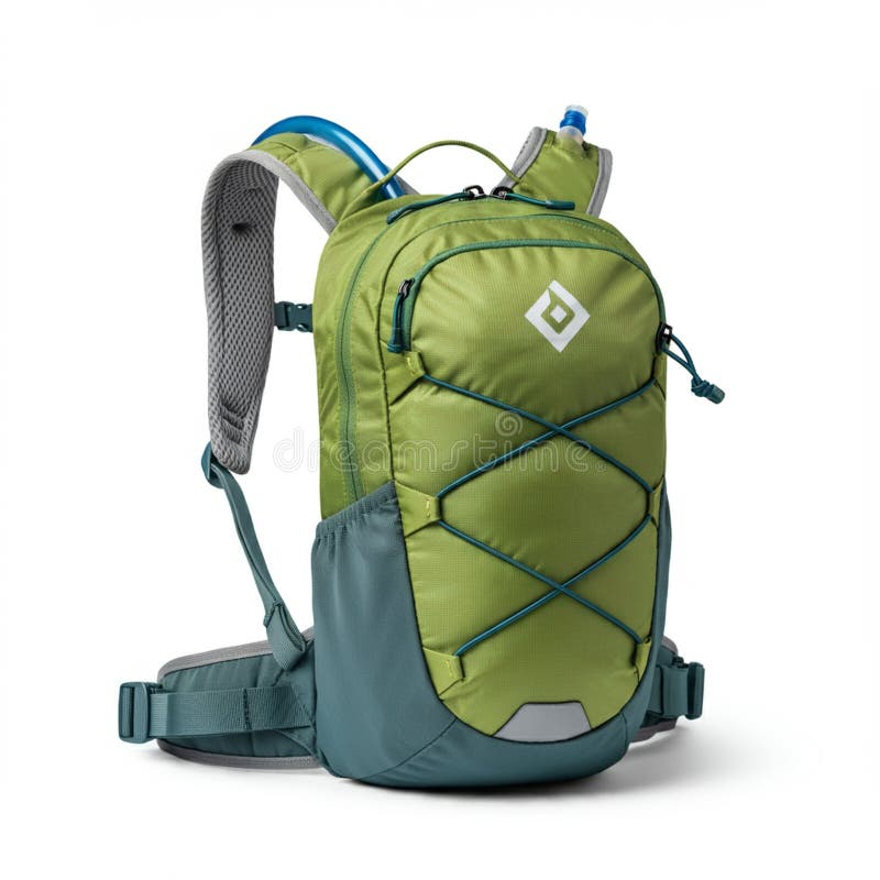 Green and Blue Hydration Backpack Featuring a Compact Design with a ...