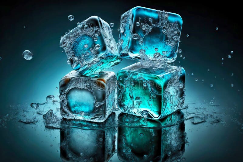 Green Blue Ice Cubes Lying on Smooth Glossy Table Stock Illustration ...