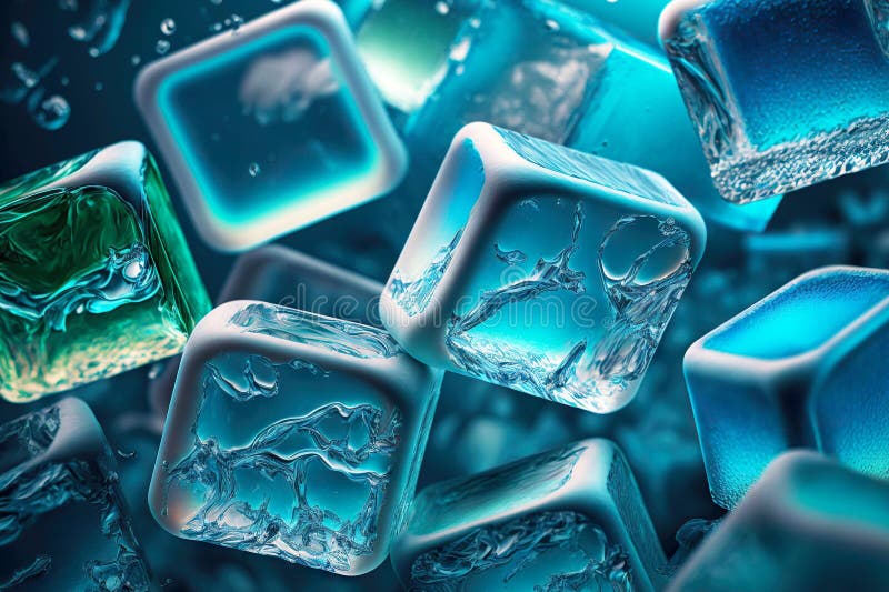 Green Blue Ice Cubes Lying on Smooth Glossy Table Stock Illustration ...