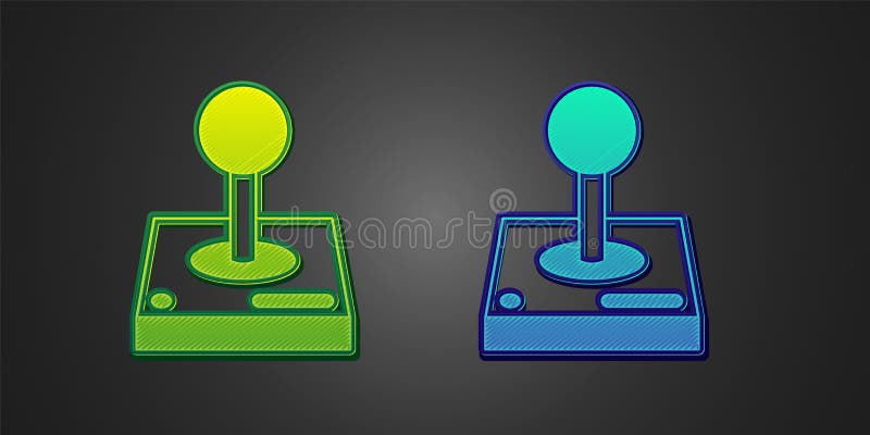 Green and Blue Joystick for Arcade Machine Icon Isolated on Black ...