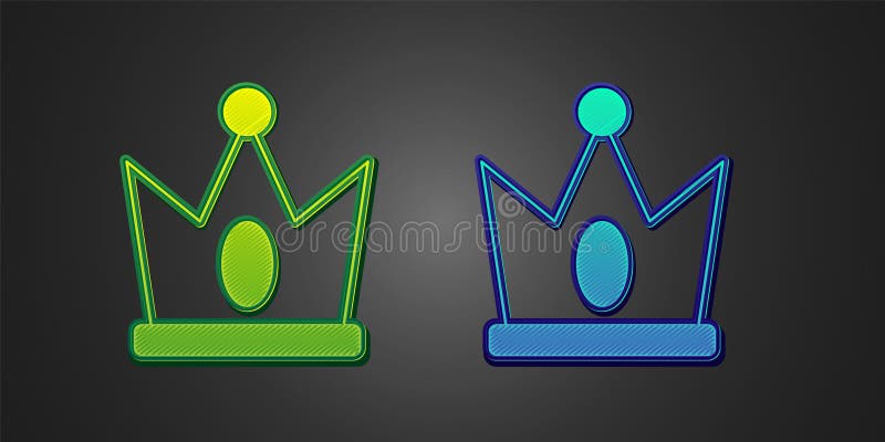 Green and Blue King Crown Icon Isolated on Black Background. Vector ...