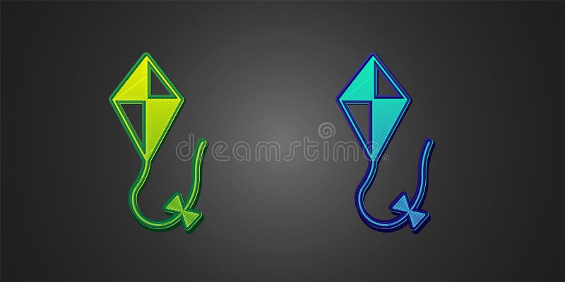 Green and Blue Kite Icon Isolated on Black Background. Vector Stock ...