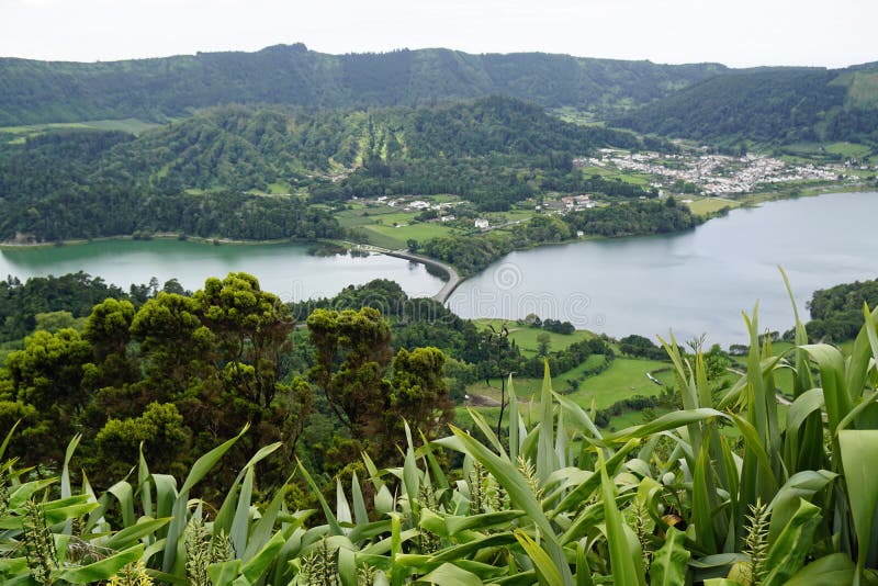 Green and Blue Lake in Cidade on the Azores Islands Stock Image - Image ...