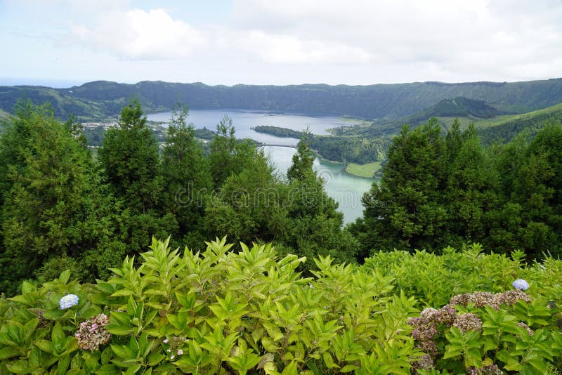Green and Blue Lake in Cidade on the Azores Islands Stock Image - Image ...