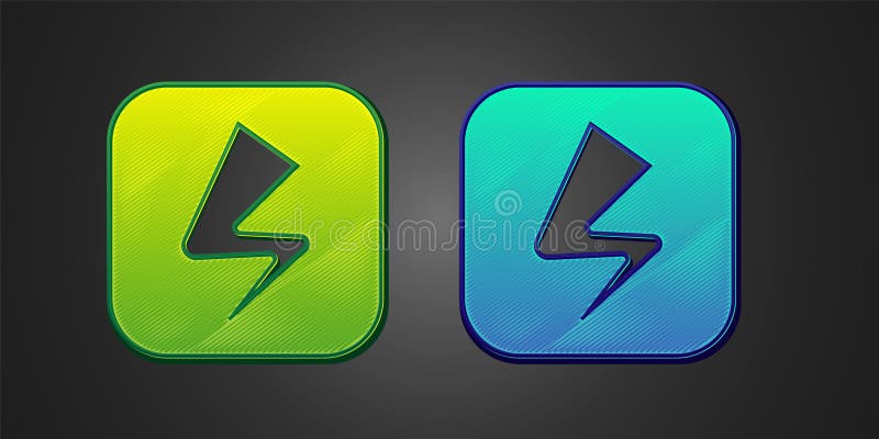 Green and Blue Lightning Bolt Icon Isolated on Black Background. Flash ...