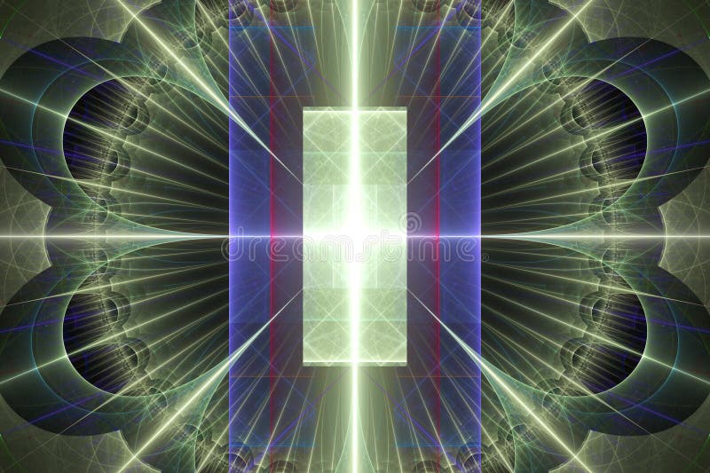 Green Blue Luminous Pattern of Curved Shapes and Rays on a Black ...