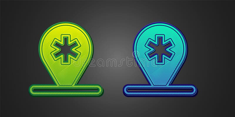 Green and Blue Medical Map Pointer with Cross Hospital Icon Isolated on ...