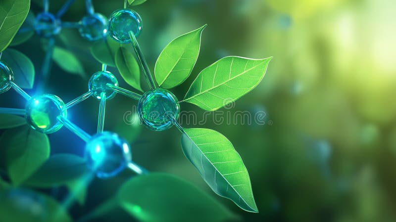 Green and Blue Molecules Merging with Leaf Patterns, Symbolizing ...