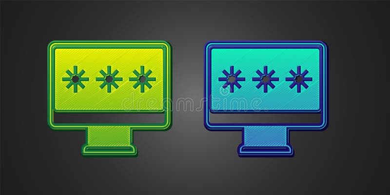 Green and Blue Monitor with Password Notification Icon Isolated on ...