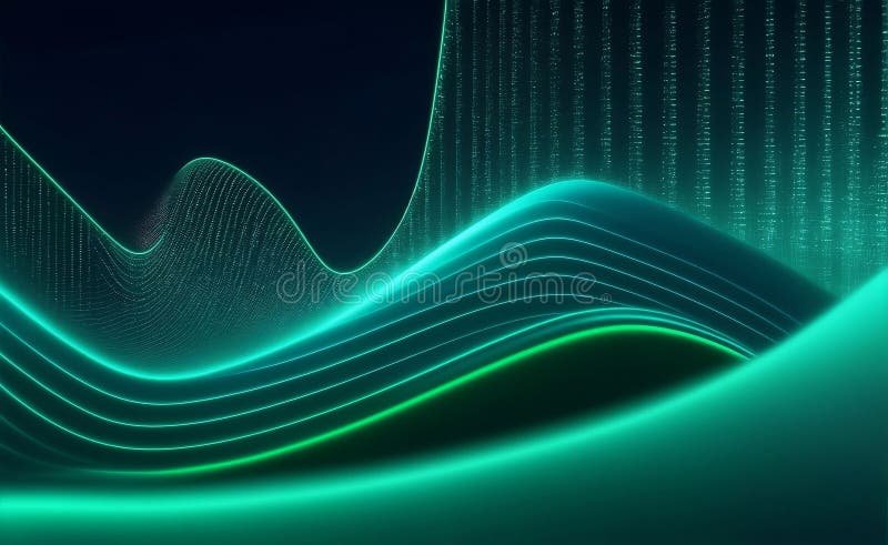 Green Blue Neon Digital Internet Wave, Generative AI Illustration Stock ...