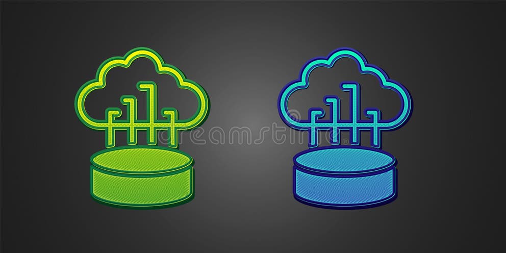 Green and Blue Network Cloud Connection Icon Isolated on Black ...