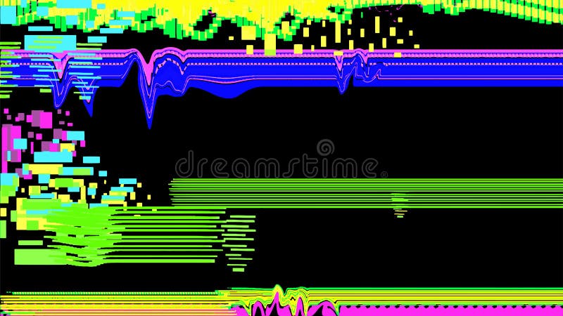 Green, Blue and Pink Glitch Interference on a Black Background. Stock ...