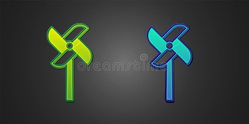 Green and Blue Pinwheel Toy Icon Isolated on Black Background. Windmill ...