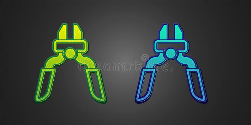 Green and Blue Pliers Tool Icon Isolated on Black Background. Pliers ...