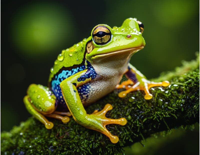 Green and Blue Poison Tree Frog in a Tree Stock Illustration ...
