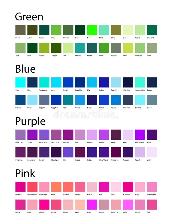 Green, Blue, Purple and Pink Colors Shades Swatches Palette with Color ... Green, Blue, Purple and Pink Colors Shades Swatches Palette with Color ...