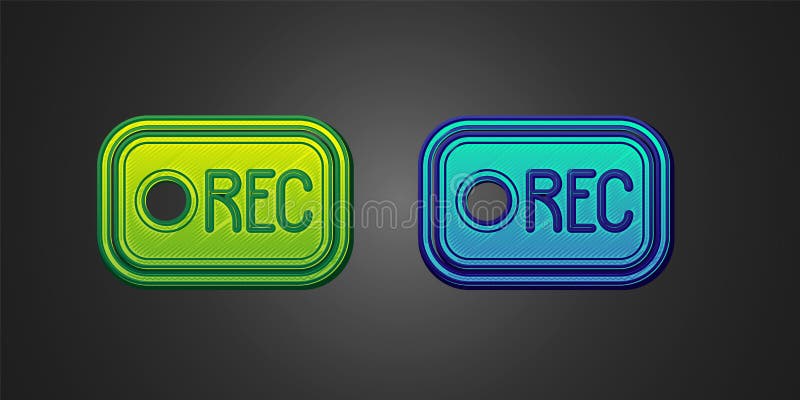 Green and Blue Record Button Icon Isolated on Black Background. Rec ...