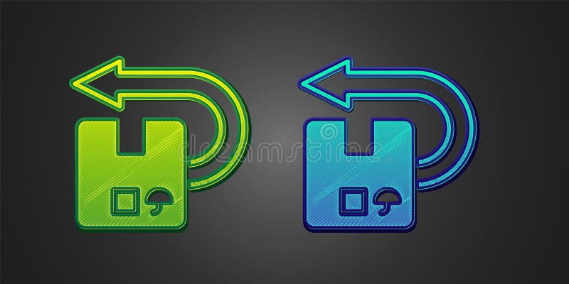 Green and Blue Return Cardboard Box Icon Isolated on Black Background ...