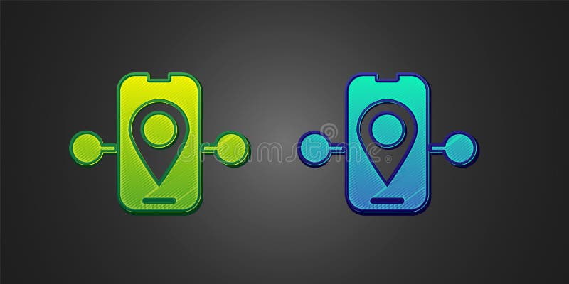 Green and Blue Route Location Icon Isolated on Black Background. Train ...