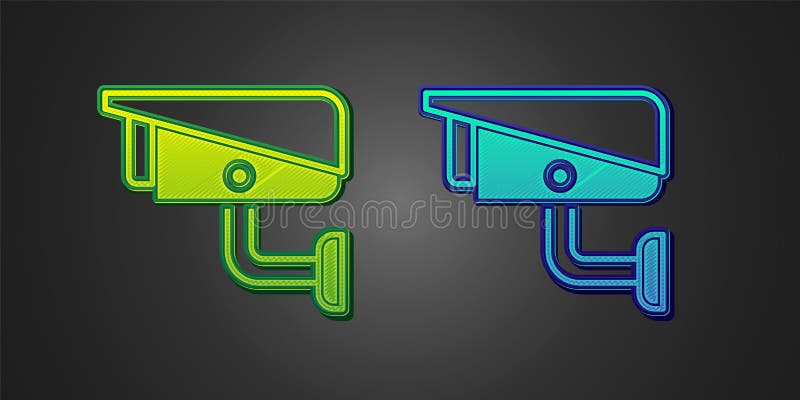 Green and Blue Security Camera Icon Isolated on Black Background ...