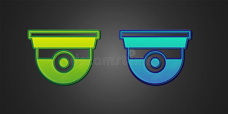 Green and Blue Security Camera Icon Isolated on Black Background ...