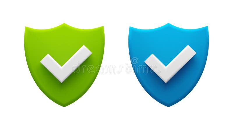 Green and Blue Security Shields with Check Marks Representing ...