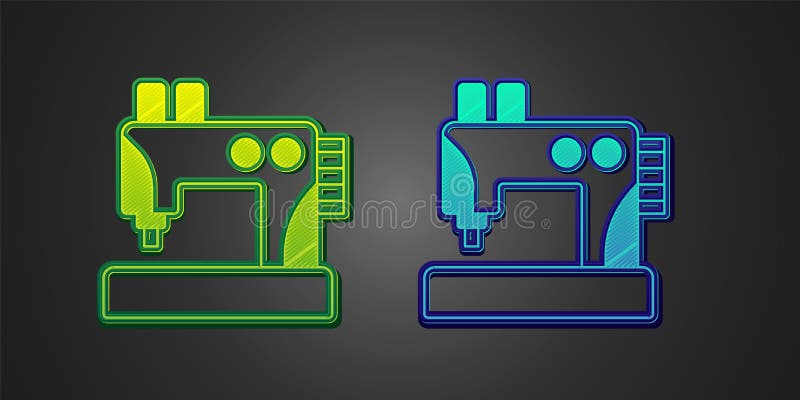 Green and Blue Sewing Machine Icon Isolated on Black Background. Vector ...