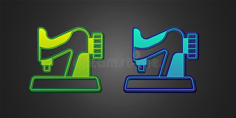 Green and Blue Sewing Machine Icon Isolated on Black Background. Vector ...