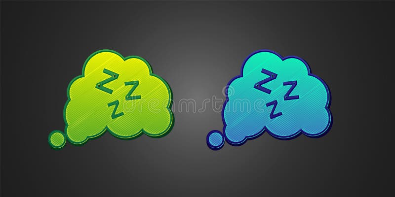 Green and Blue Sleepy Icon Isolated on Black Background. Sleepy Zzz ...