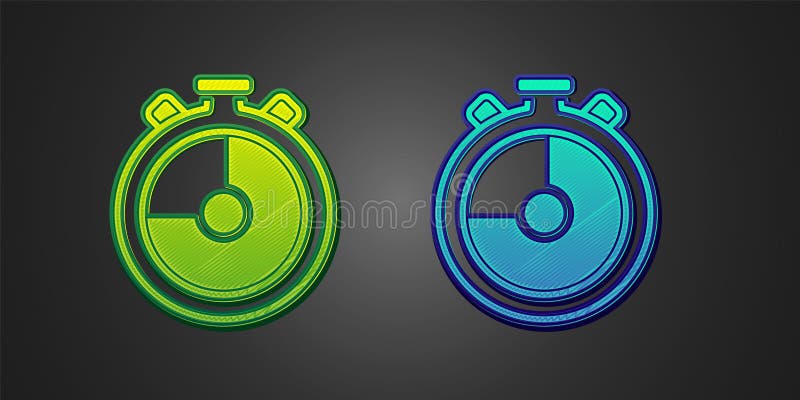 Green and Blue Stopwatch Icon Isolated on Black Background. Time Timer ...