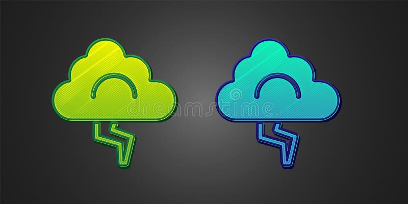 Green and Blue Storm Icon Isolated on Black Background. Cloud and ...