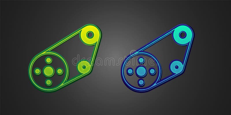 Green Timing Belt Kit Icon Isolated on Blue Background. Minimalism ...