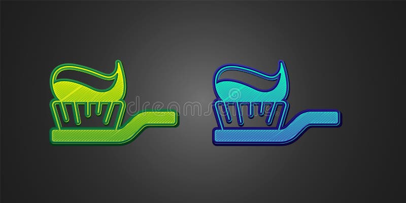 Green and Blue Toothbrush with Toothpaste Icon Isolated on Black ...