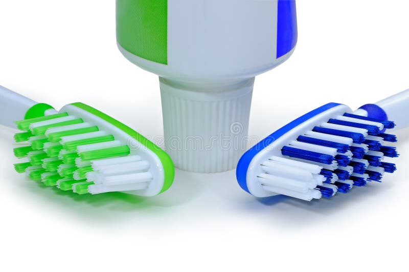 Green, Blue Toothbrushes and Toothpaste Isolated on a White Back Stock ...