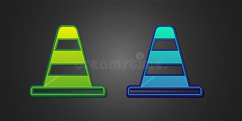 Green and Blue Traffic Cone Icon Isolated on Black Background. Vector ...