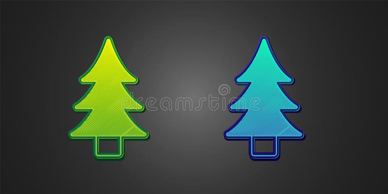 Green and Blue Tree Icon Isolated on Black Background. Forest Symbol ...