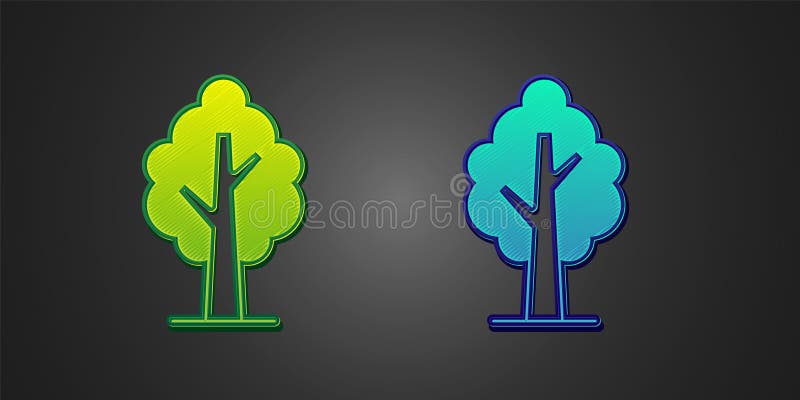 Green and Blue Tree Icon Isolated on Black Background. Forest Symbol ...