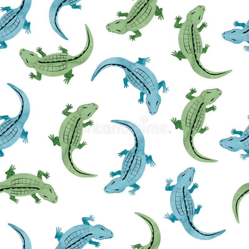 Green and Blue Watercolor Crocodile Pattern. Stock Vector ...