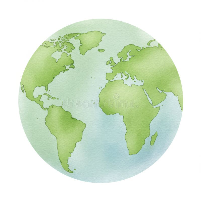 Green and Blue Watercolor Earth Globe Illustration Stock Illustration ...