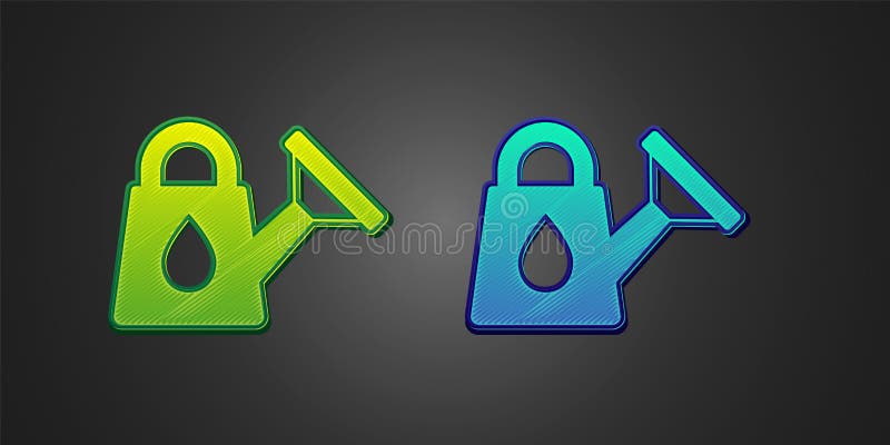 Green and Blue Watering Can Icon Isolated on Black Background ...
